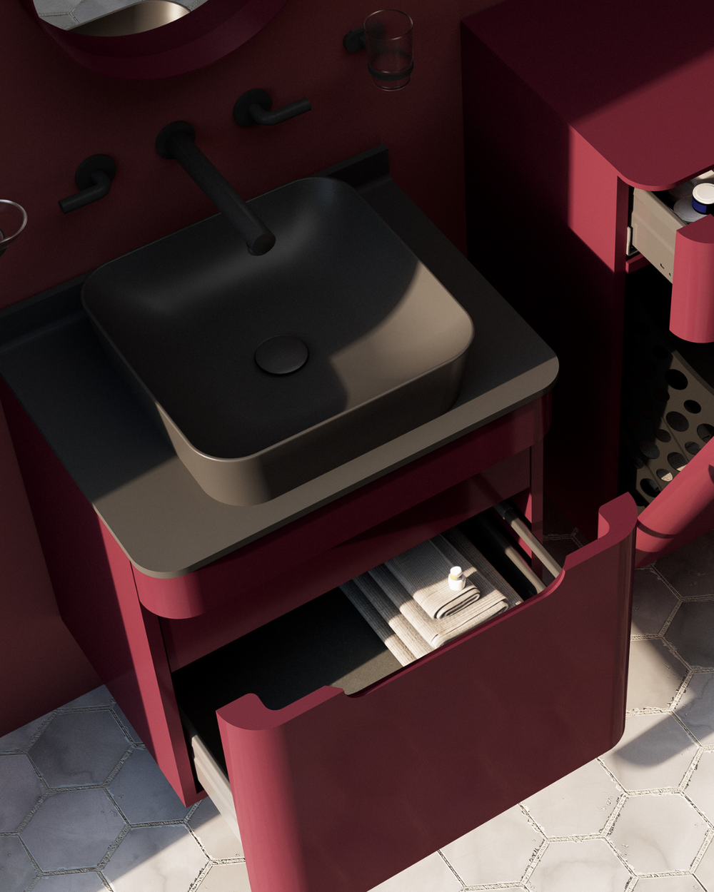 Creavit, Colorit Çekmeceli Lavabo Dolabı 60 cm, Berry