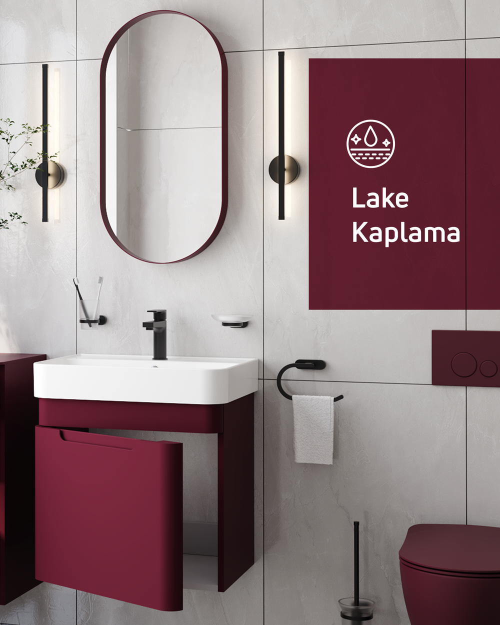 Creavit, Colorit Kapaklı Lavabo Dolabı 60 cm, Berry