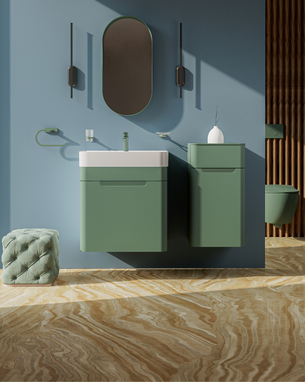 Creavit, Colorit Çamaşır Sepetli Boy Dolabı 40x75 cm, Nil Yeşili