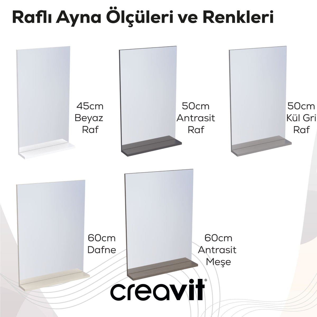 Creavit, D10 60 cm Shelf Mirror, Dafne