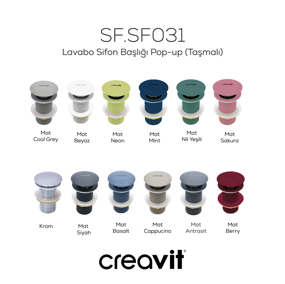 Creavit, Sink Siphon Head, Pop-up Overflow