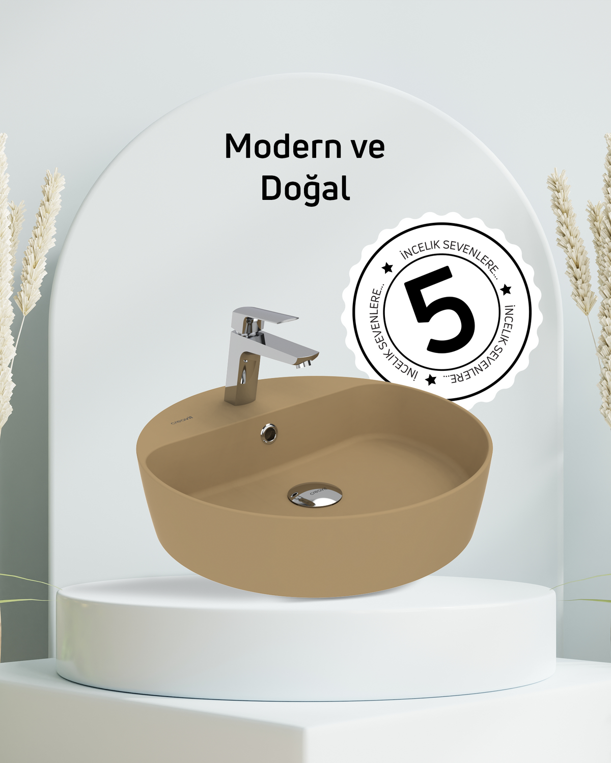 Creavit, Loop 45cm Table Top Bowl Sink, Extra Mat Cappuccino