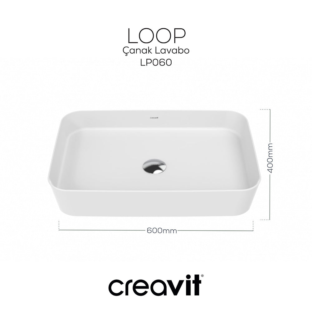 Creavit, Loop Dikdörtgen Çanak Lavabo 40x60cm Beyaz