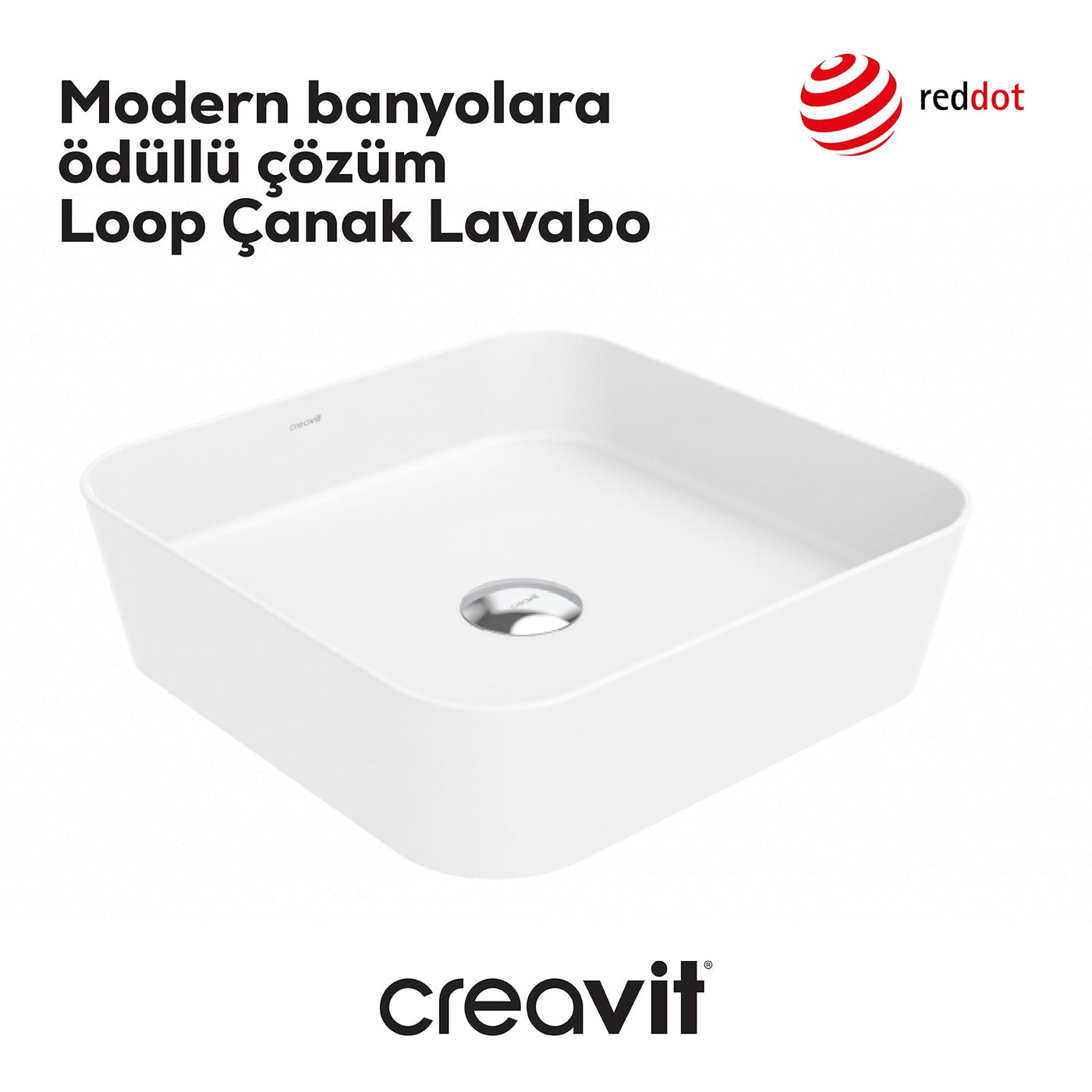 Creavit, Loop Kare Çanak Lavabo 40 cm, Beyaz