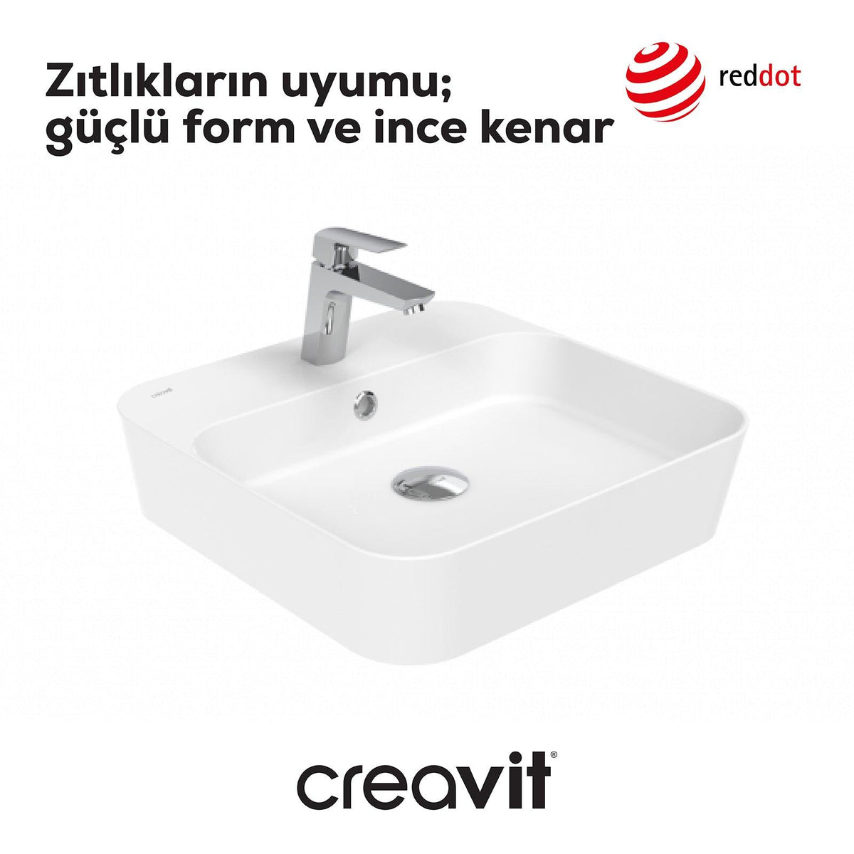 Creavit, Loop Kare Çanak Lavabo 45 cm, Beyaz