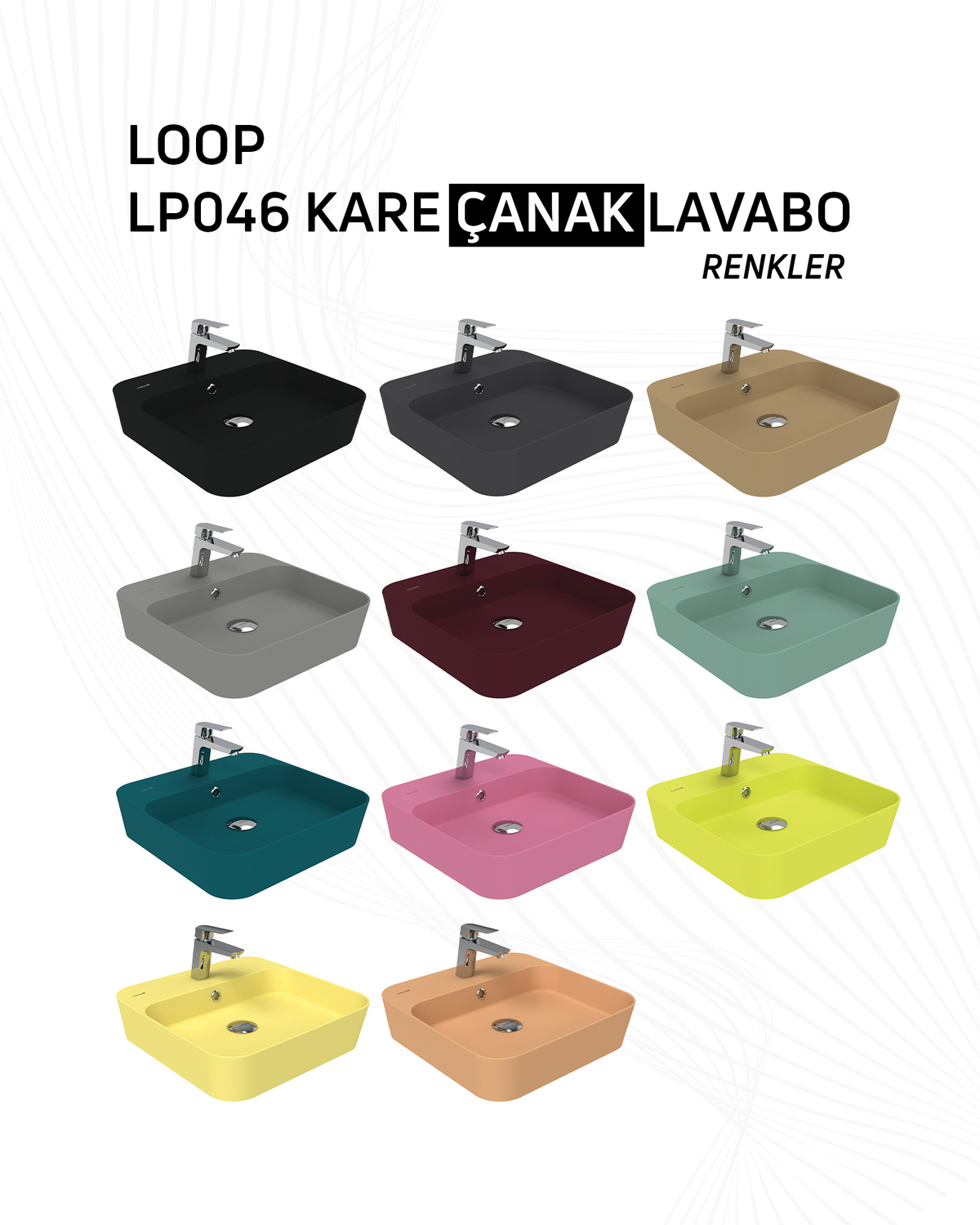 Creavit, Loop Kare Çanak Lavabo 45 cm, Extra Sakura
