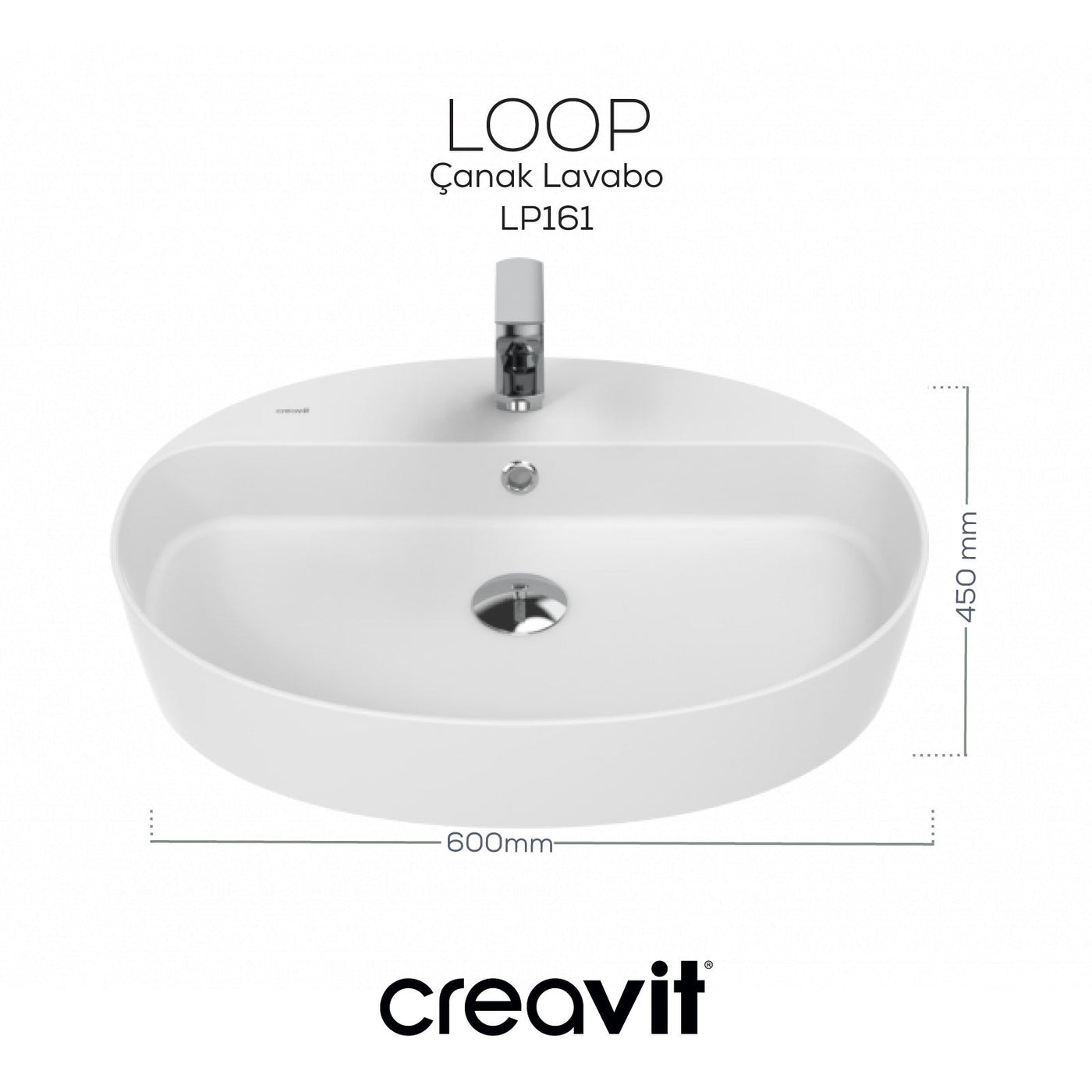 Creavit, Loop Oval Çanak Lavabo 40x60 cm, Beyaz