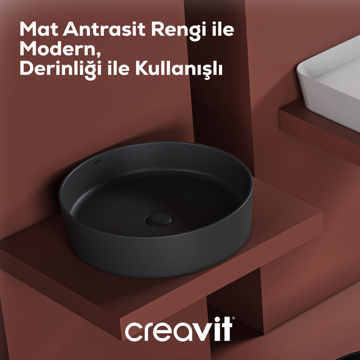 Creavit, Loop Yuvarlak Çanak Lavabo Ø45 cm, Mat Antrasit