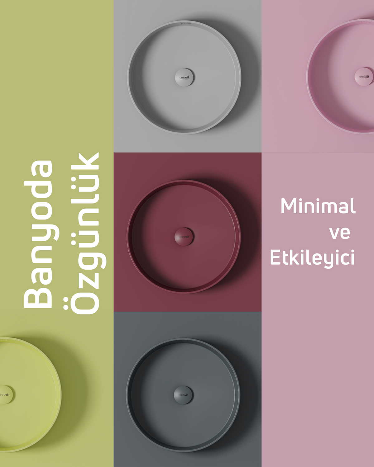 Creavit, Loop Yuvarlak Çanak Lavabo Ø45 cm, Extra Limon Çiçeği