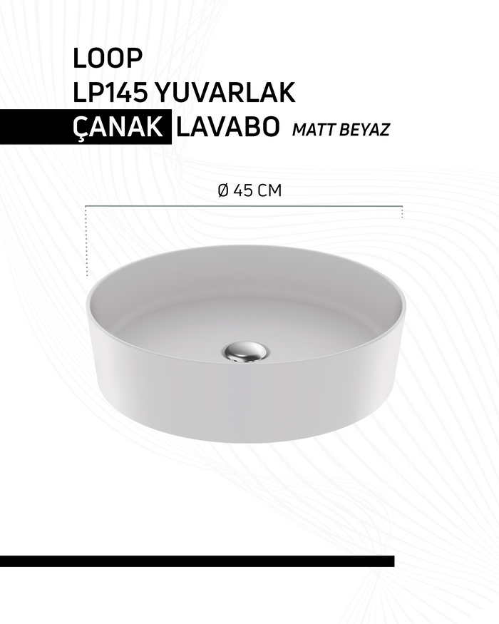 Creavit, Loop Yuvarlak Çanak Lavabo Ø45 cm, Extra Mat Beyaz