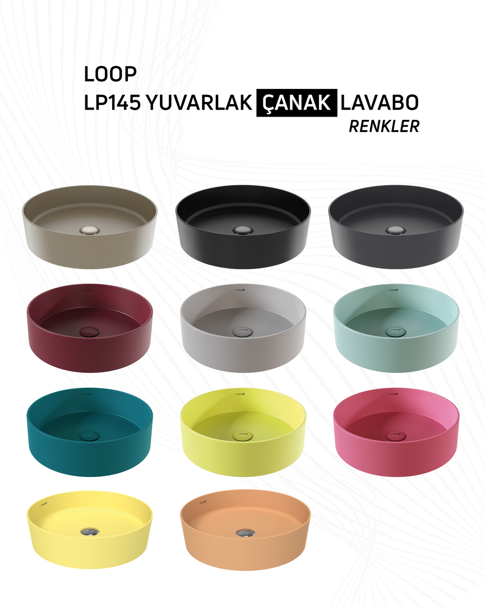 Creavit, Loop Yuvarlak Çanak Lavabo Ø45 cm, Extra Mint