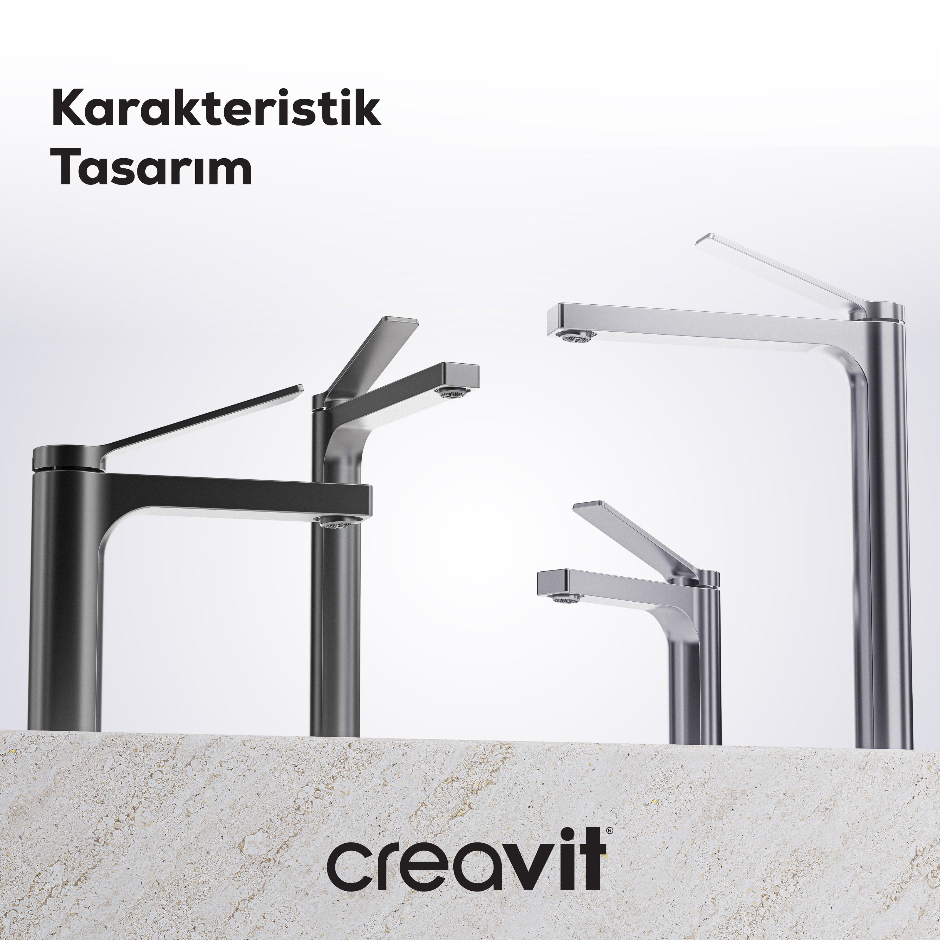 Creavit, Ritmo Sink Faucet, Metallic Gray