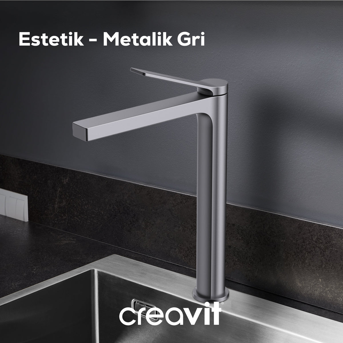 Creavit, Ritmo Kitchen Faucet, Metallic Gray