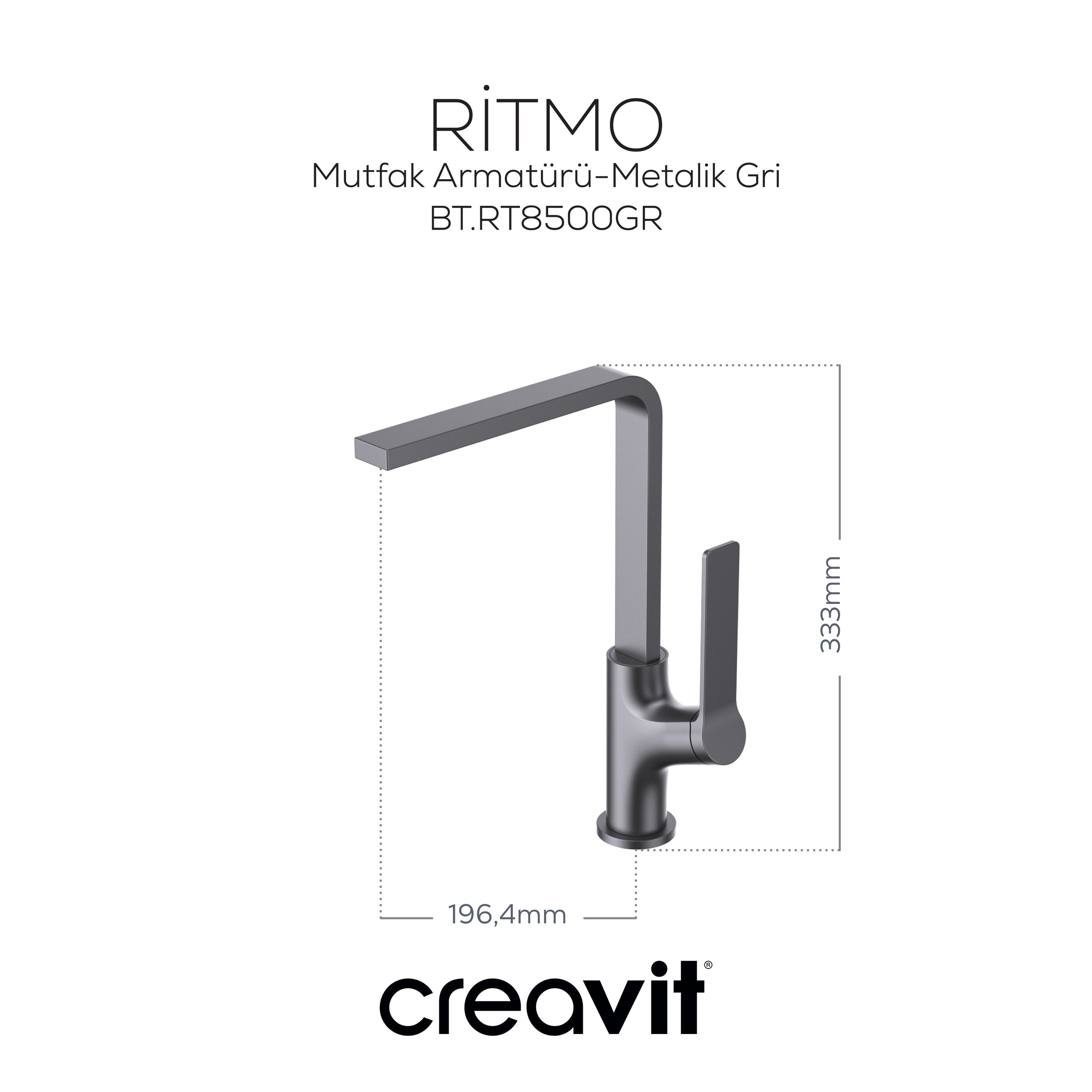 Creavit, Ritmo Kitchen Faucet, Metallic Gray