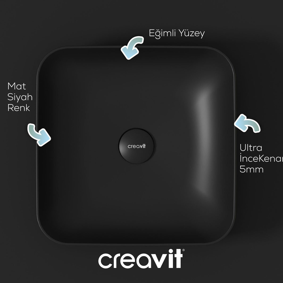 Creavit, Ultra Square Bowl Sink 40cm, Matte Black