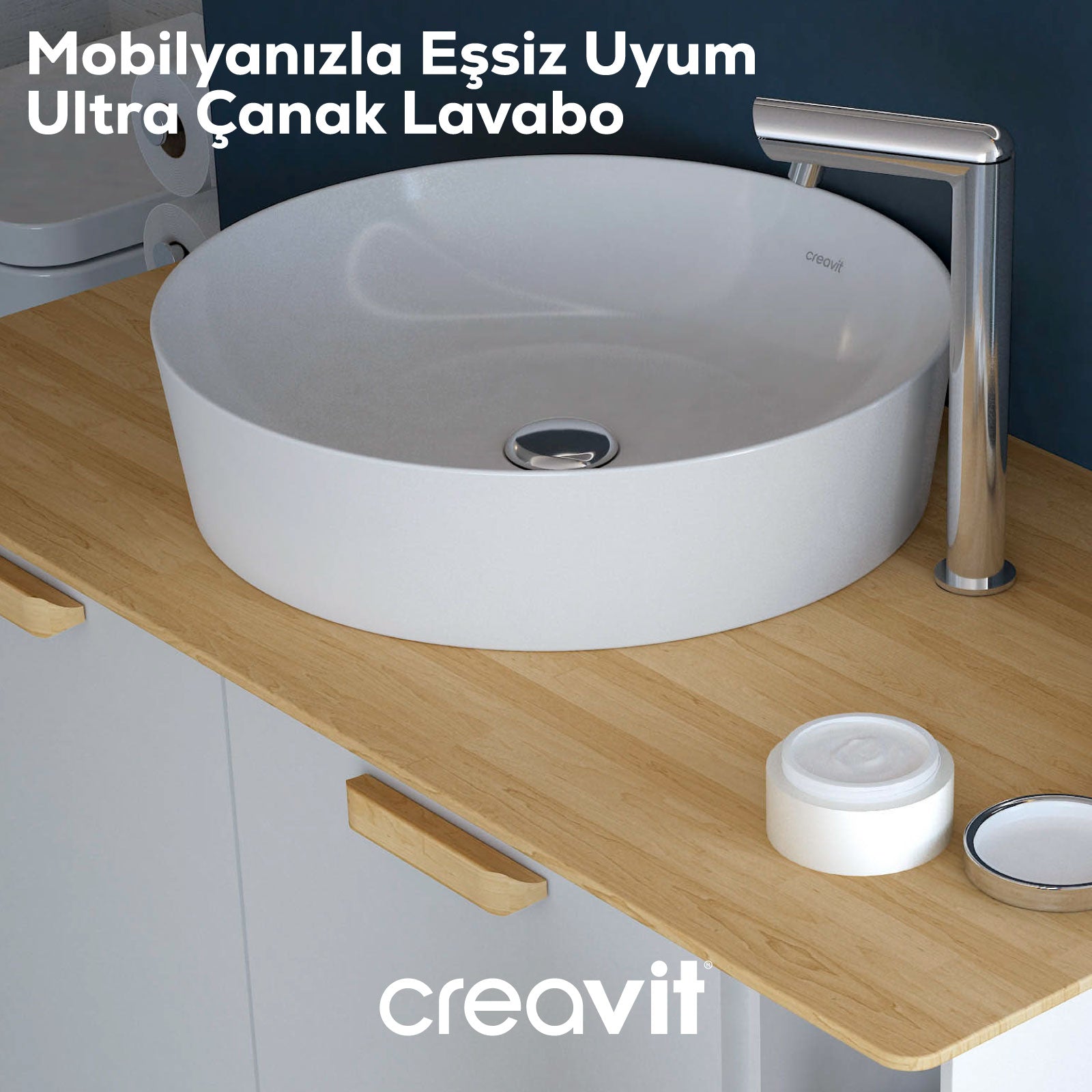 Creavit, Ultra Yuvarlak Çanak Lavabo 45cm, Beyaz